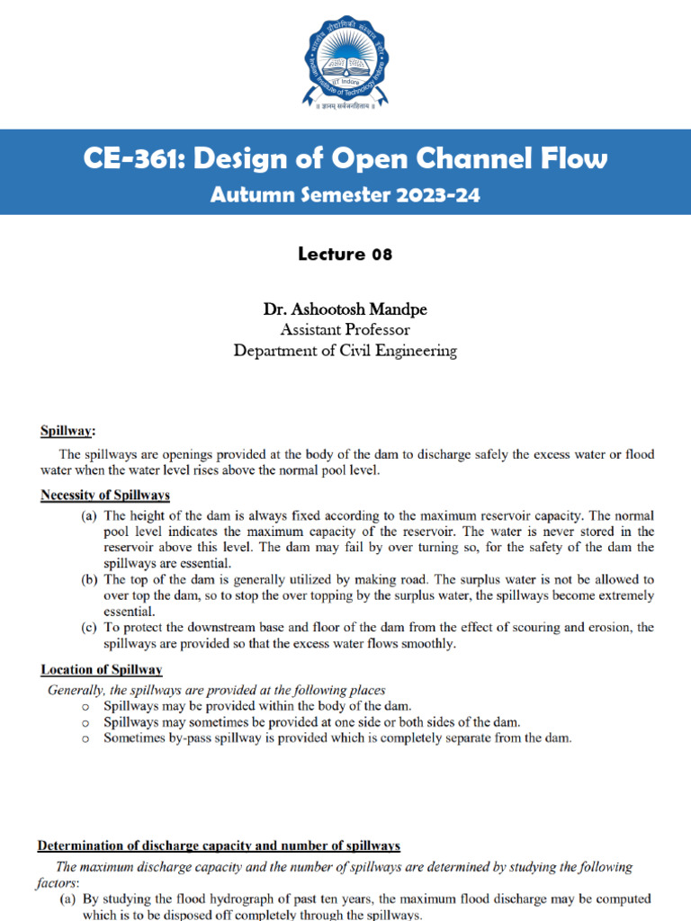 Ce 361 Lecture 8 Pdf Spillway Civil Engineering