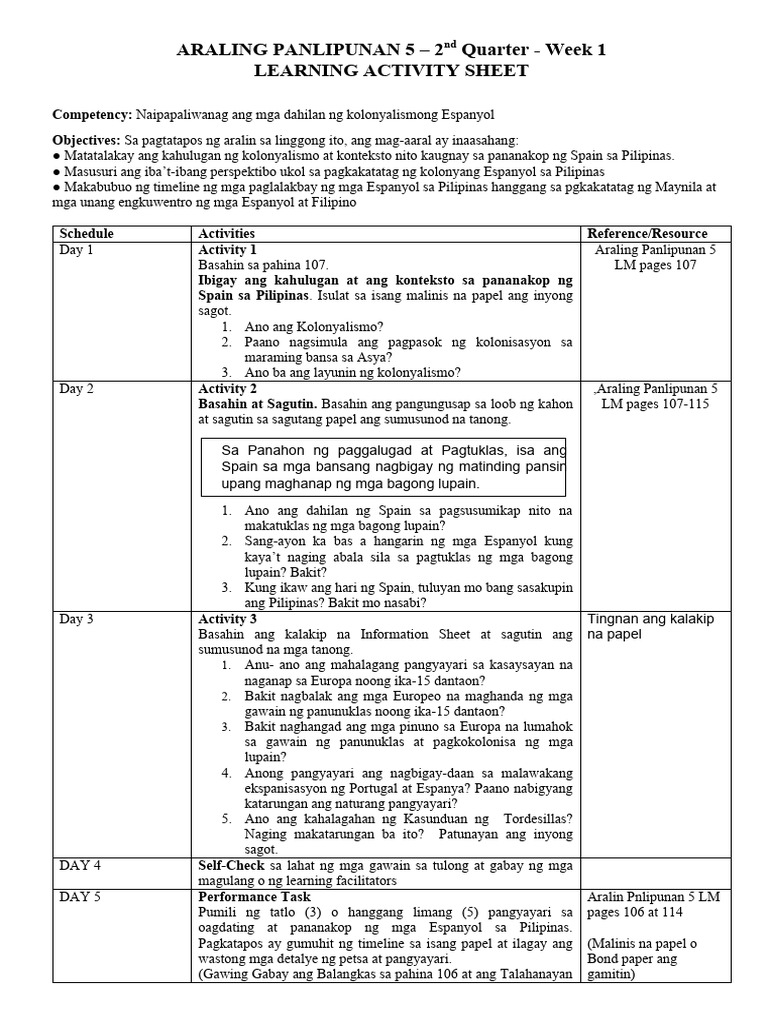 LAS AP5 2nd Quarter 1st Week | PDF