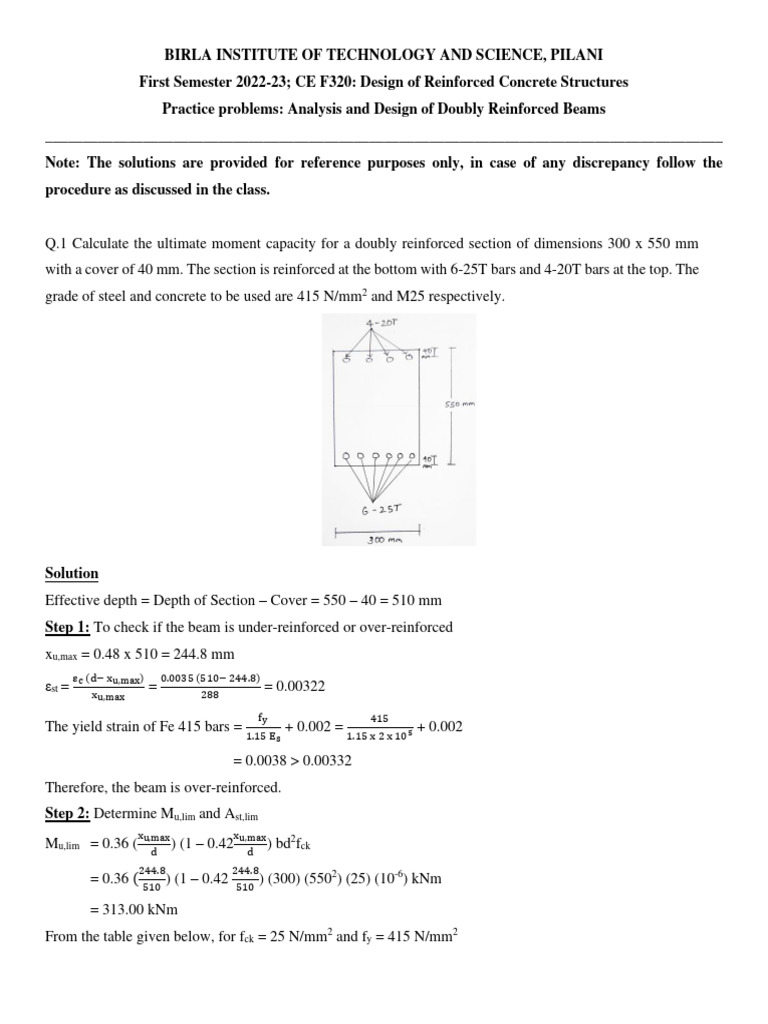 Doubly Reinforced Practice Problems | PDF