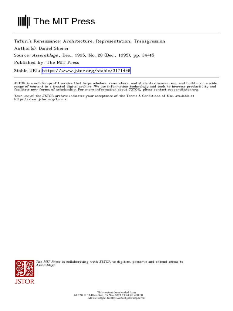 Tafuri's Renaissance Analysis: Architecture & Transgression | PDF ...