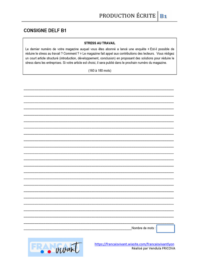 PDF SUJET PRODUCTION ECRITE DELF B1 Stress Travail | PDF