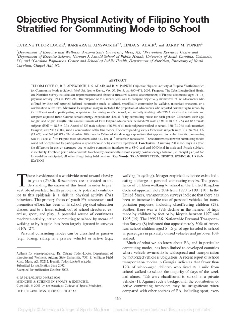 Physical Activities Among Filipino Youths | PDF | Obesity | Survey ...