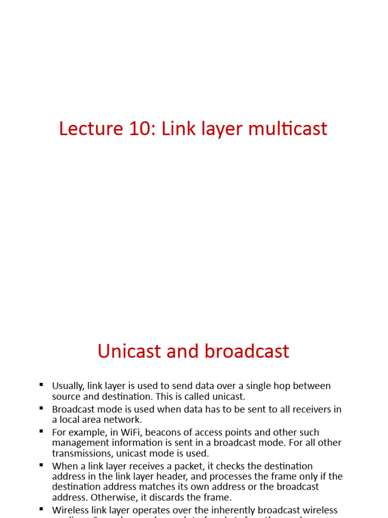 Lecture10 Link Layer Multicast | PDF
