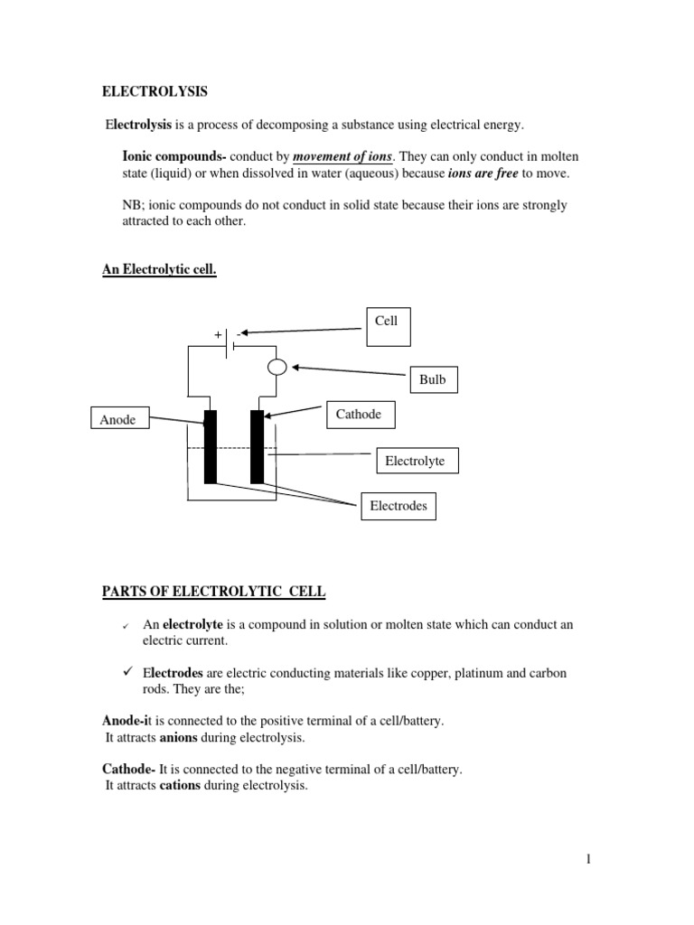 ELECTROLYSIS | PDF | Anode | Chlorine