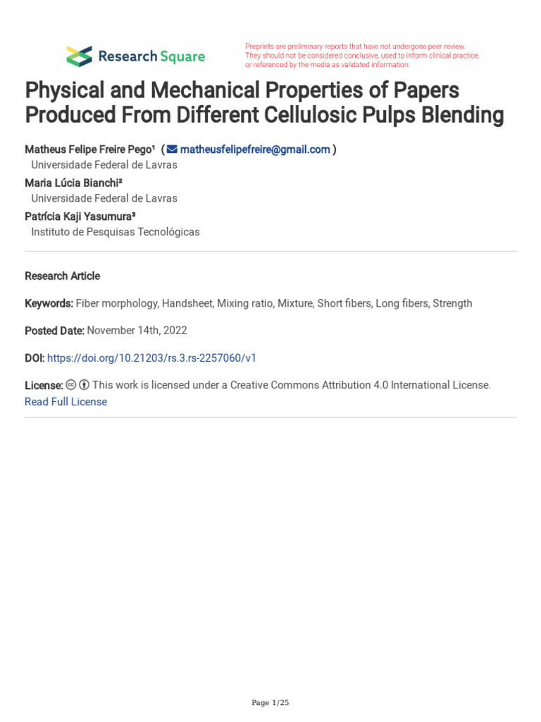 Physical and Mechanical Properties of Papers Produced From Different ...