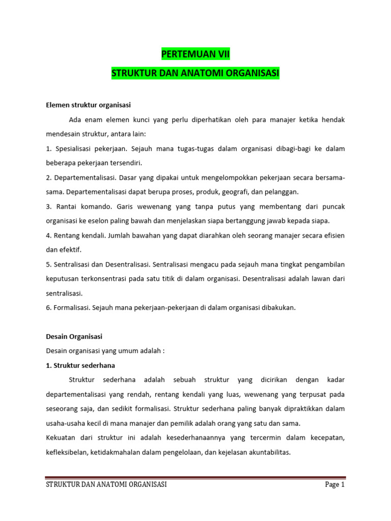 Pertemuan Vii Struktur Dan Anatomi Organisasi | PDF Pertemuan Vii Struktur Dan Anatomi Organisasi | PDF