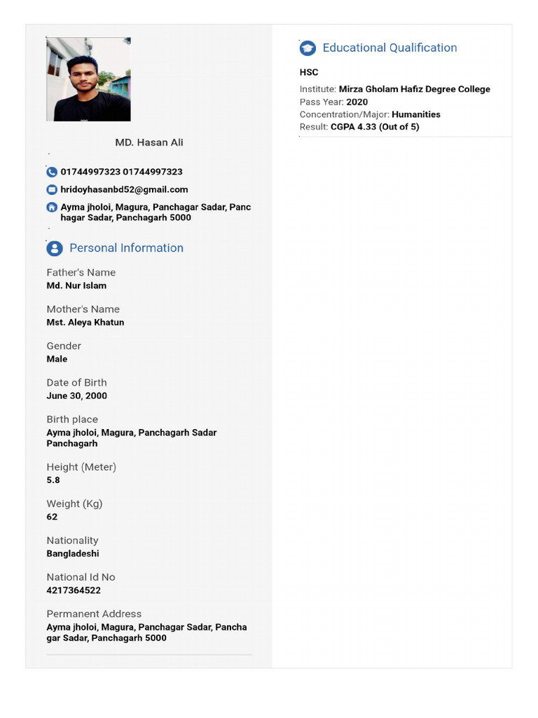 MD. Hasan Ali - CV | PDF