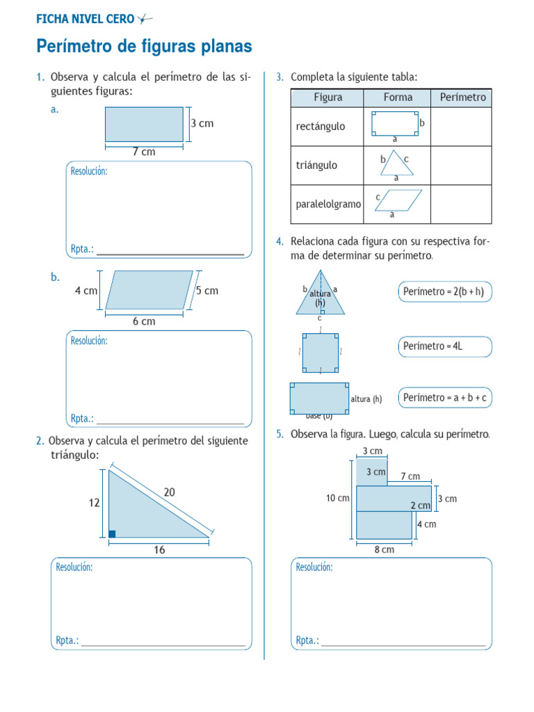 Perímetro de Figuras Planas para Quinto Grado | PDF | Geometría ...