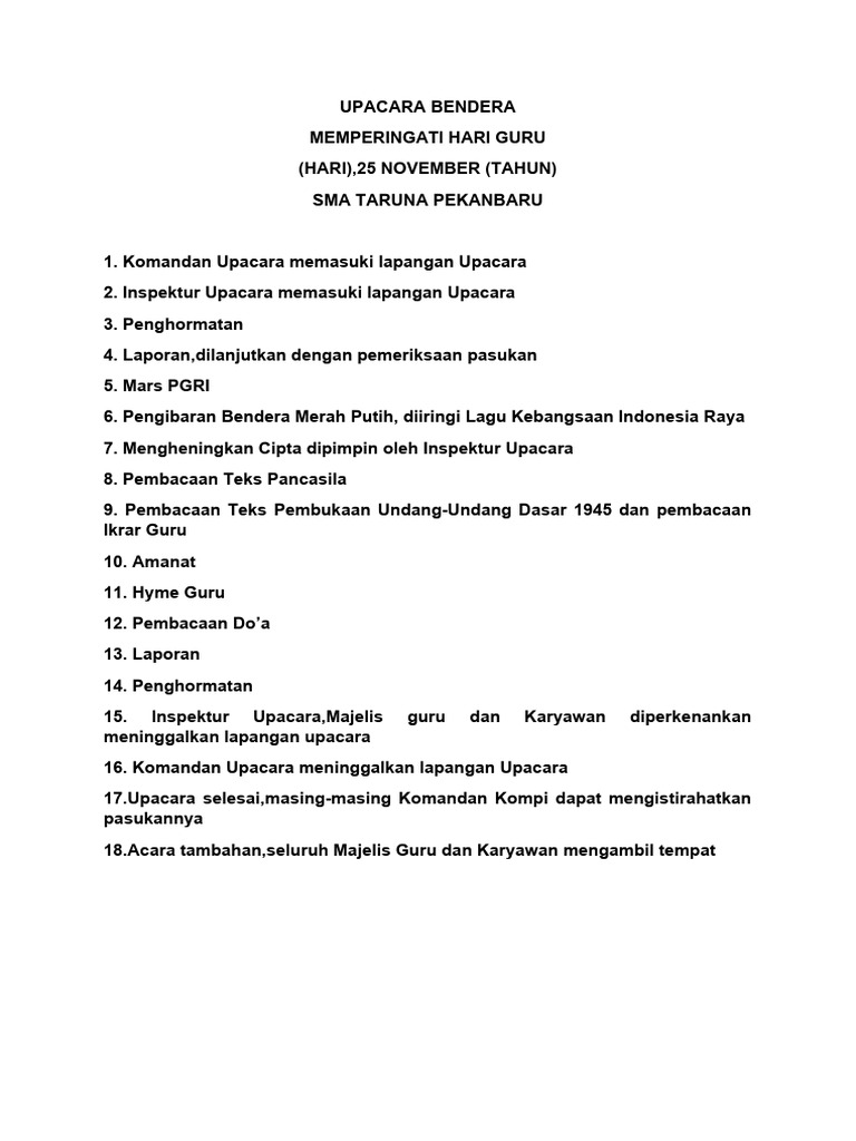 Tata Upacara Hut Pgri | PDF