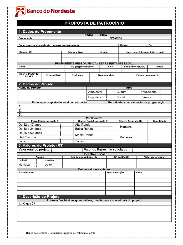 Formulário de Proposta de Patrocínio | PDF
