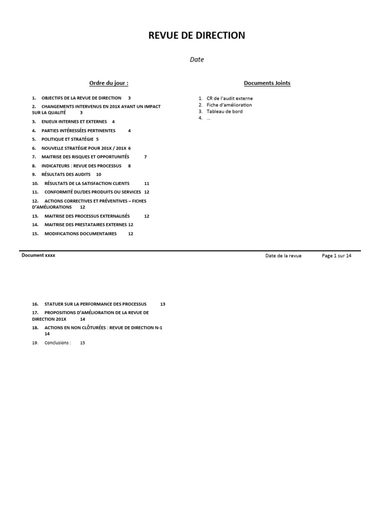 MODELE REVUE DE DIRECTION FICHIER WORD | PDF