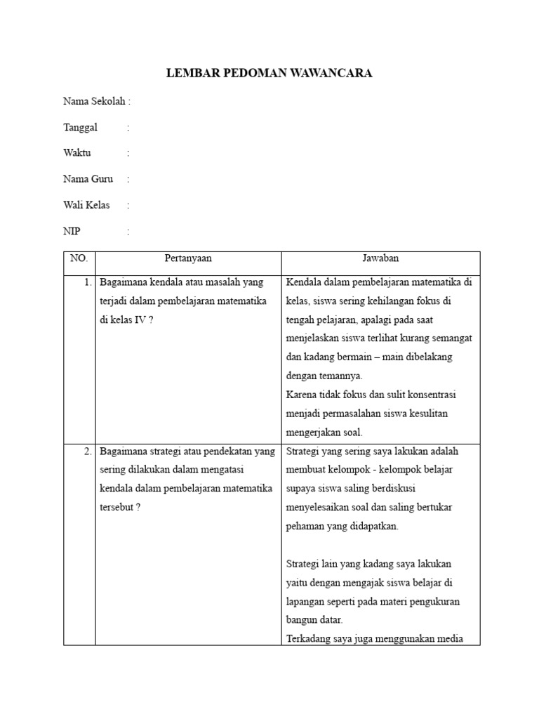 Lembar Pedoman Wawancara | PDF