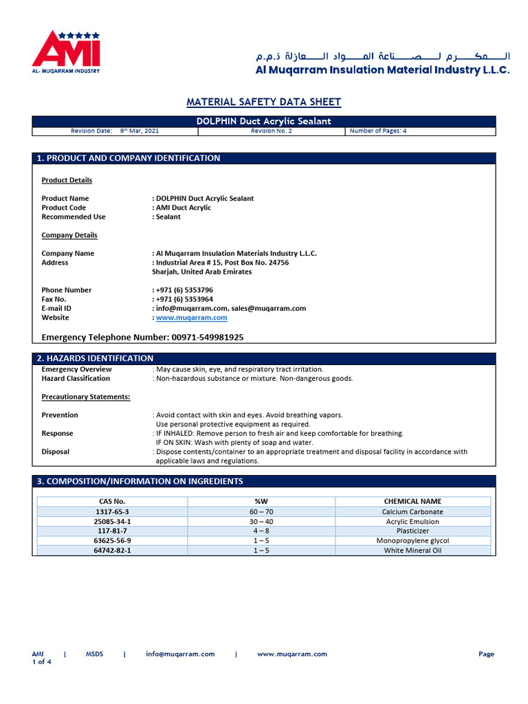 DOLPHIN Duct - MSDS | Download Free PDF | Personal Protective Equipment | Water