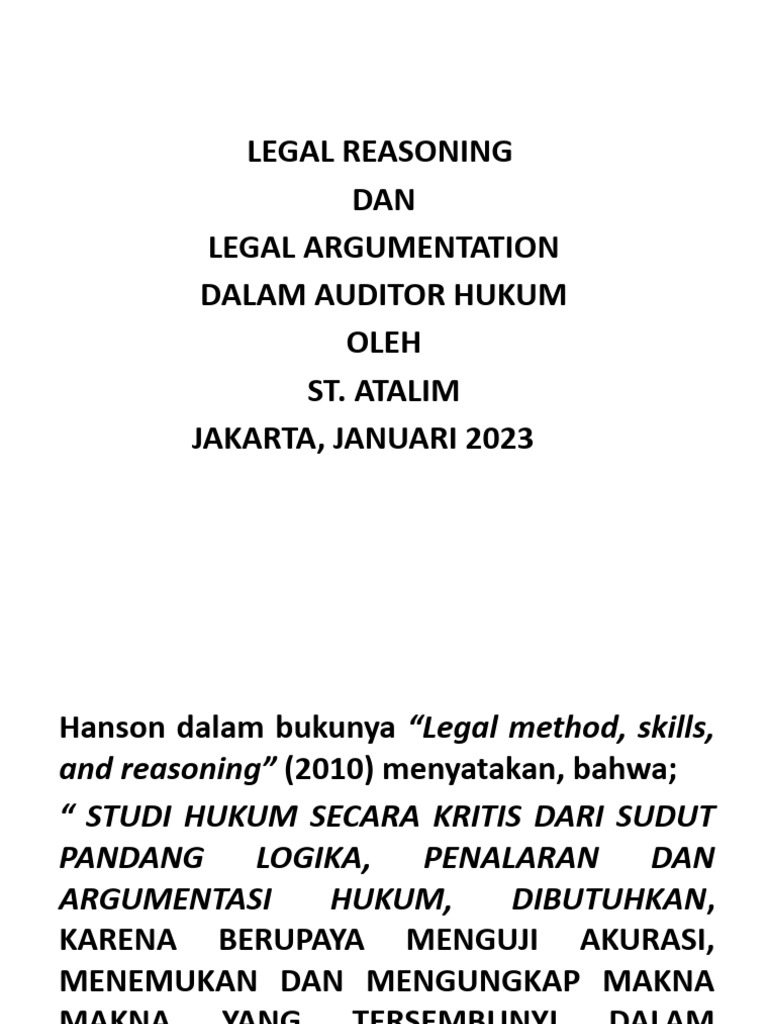 Logika, Penalaran Dan Argumentasi Hukum Dalam Audit Hukum | PDF