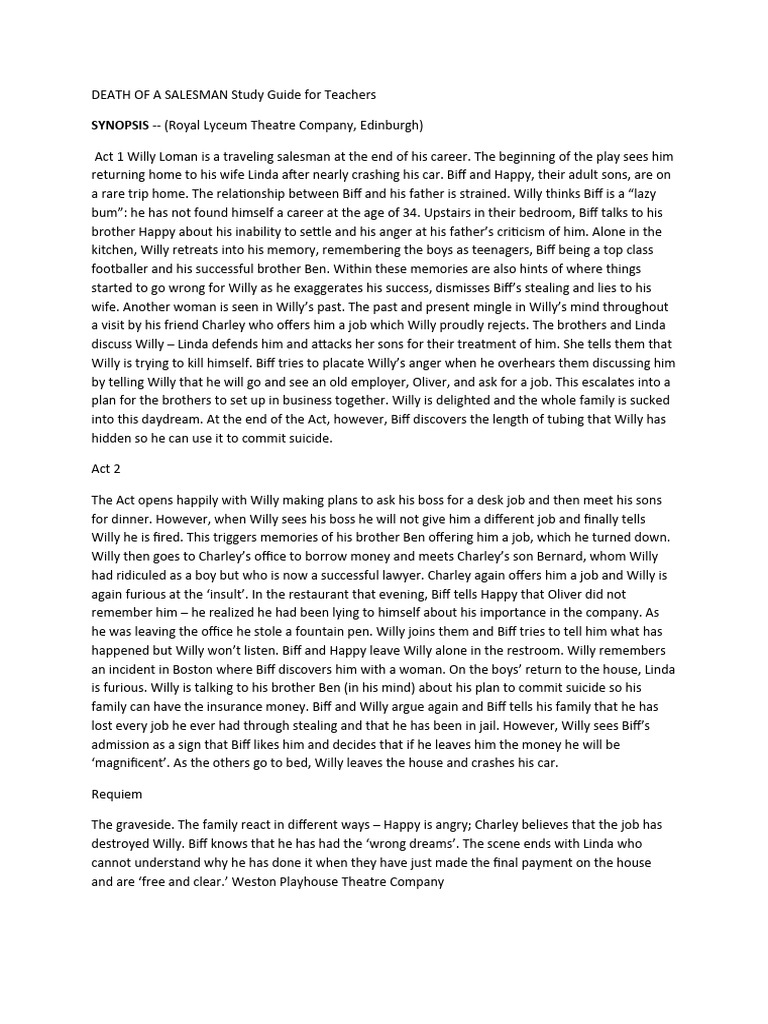 DEATH OF A SALESMAN Study Guide | PDF