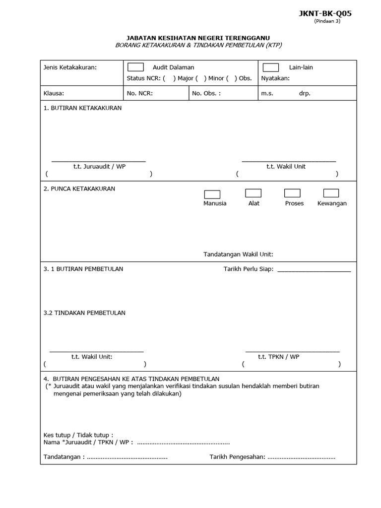 JKNT BK q05 Borang Kta | PDF