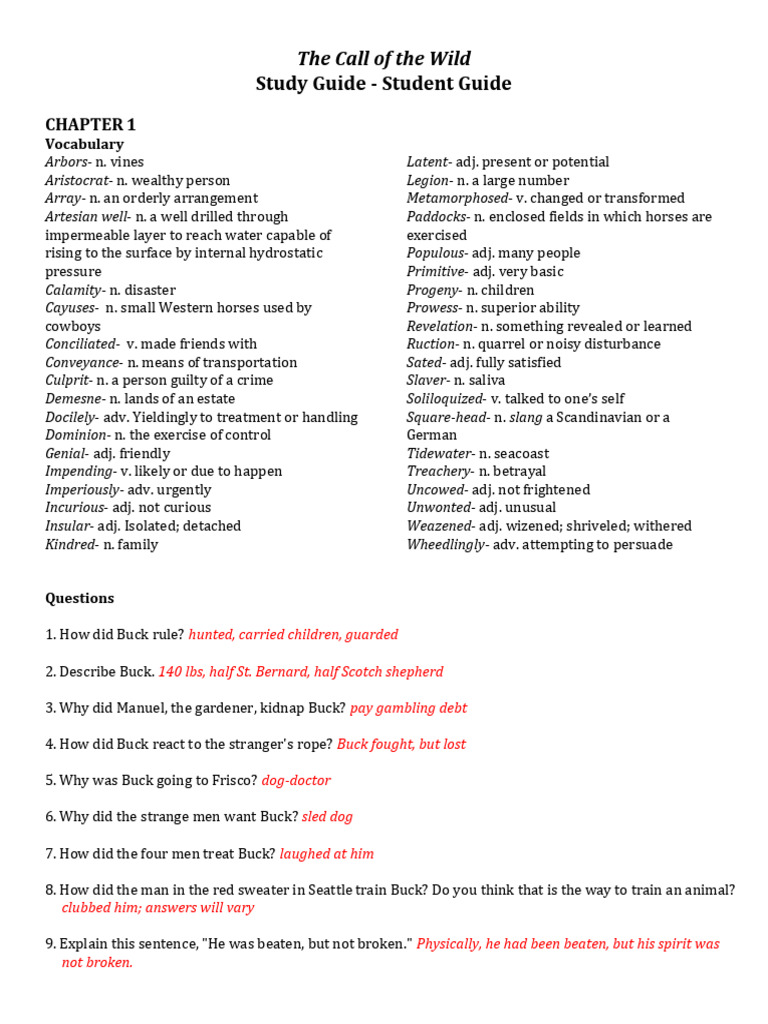 Call of the Wild Study Guide Answers | PDF