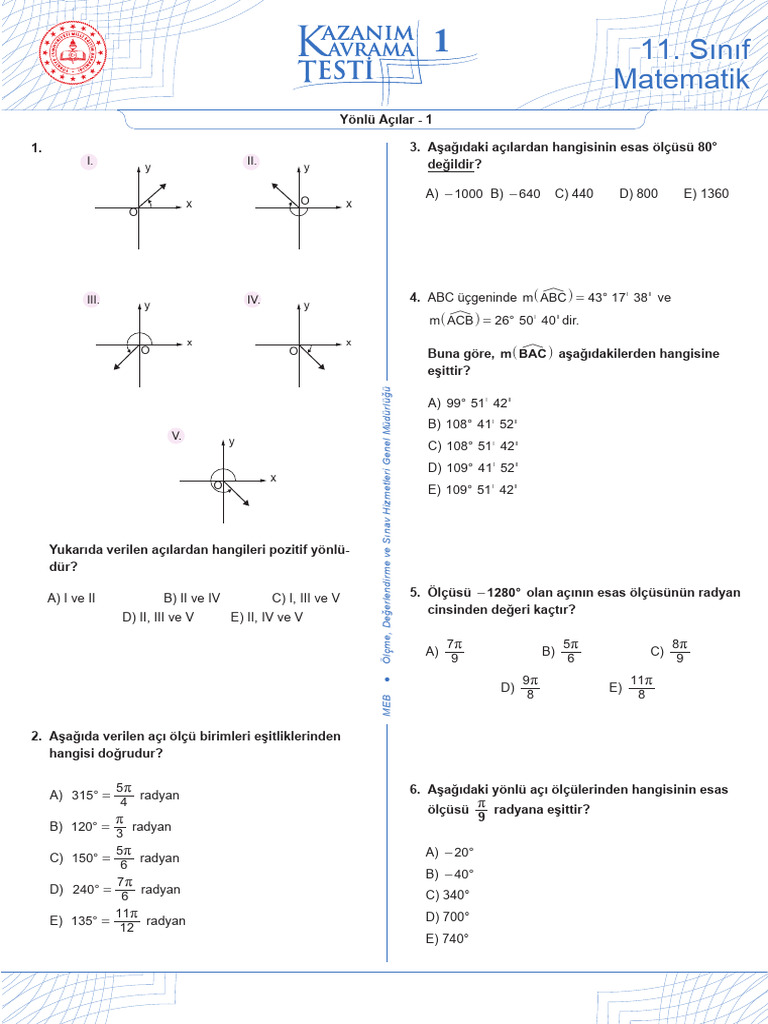 Sınıf Matematik Matematik: y I. II. X O y X O | PDF