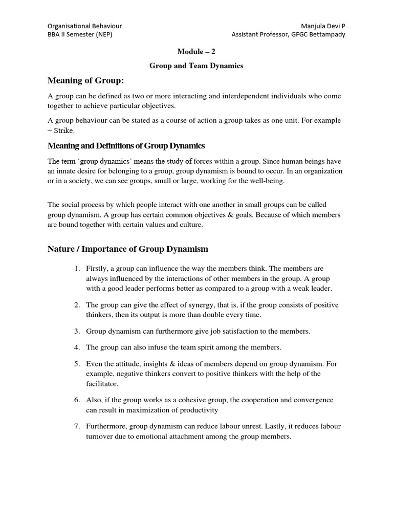Group and Team Dynamics Overview | PDF | Conflict (Process) | Attitude ...