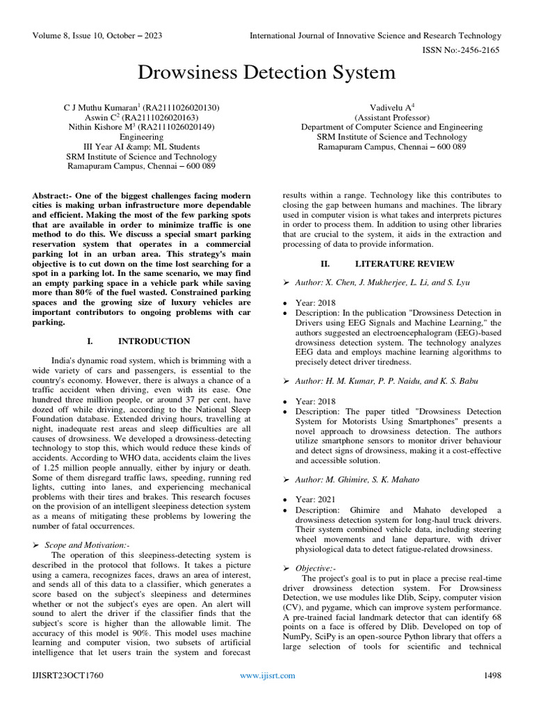 Drowsiness Detection System Pdf