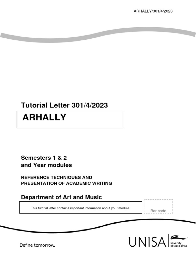 Arhally: Tutorial Letter 301/4/2023 | PDF