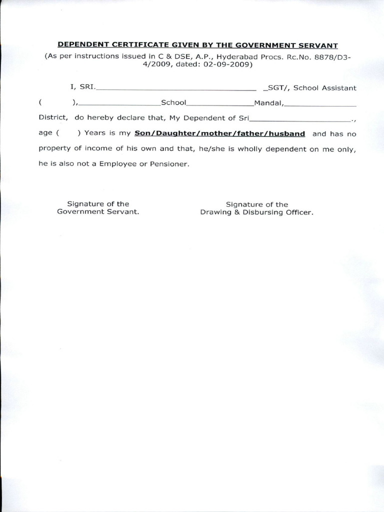 Dependent Certificate | PDF