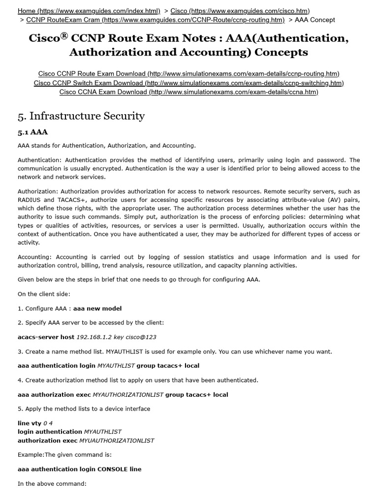 Cisco Ccnp Route Aaa Authentication Authorization And Accounting Concepts Pdf