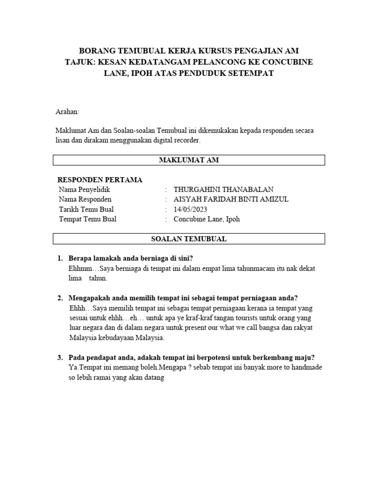 Borang Temubual Kerja Kursus Pengajian Am Complete | PDF