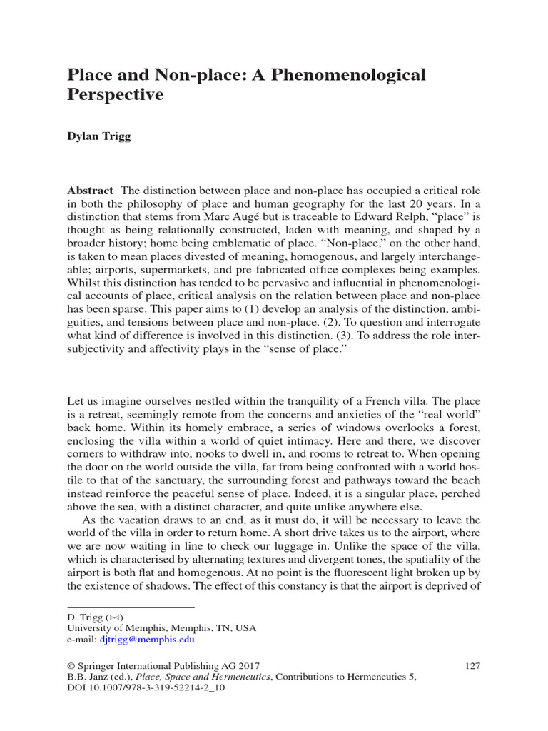 Place and Non Place A Phenomenological P | PDF | Experience | Space