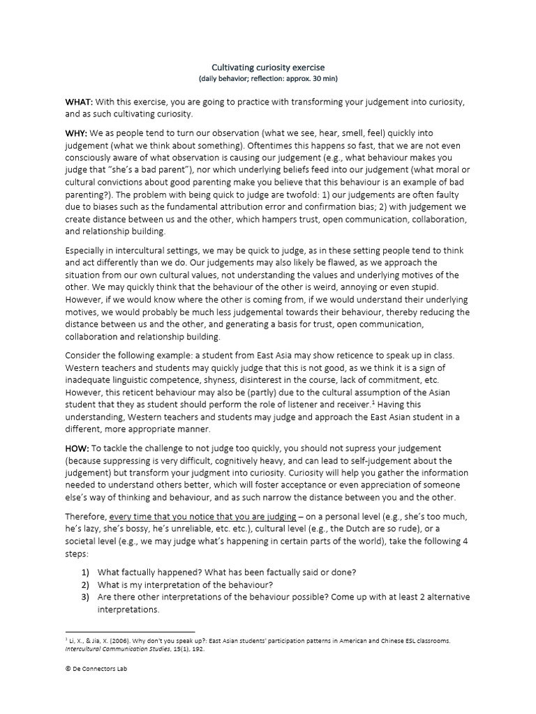 Cultivating Curiosity Exercise-2 | PDF | Curiosity | Human Communication