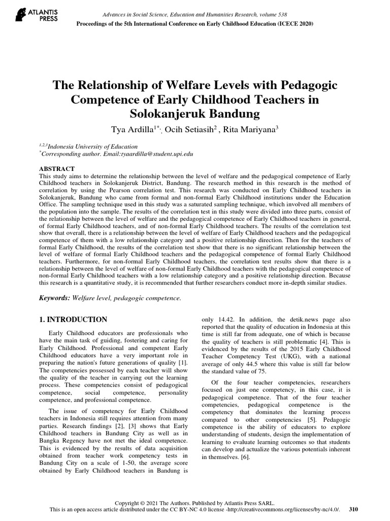 The Relationship of Welfare Levels With Pedagogic Competence of Early Childhood Teachers in ...
