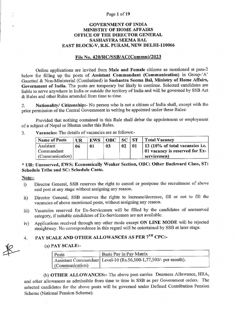 SSB-Recruitment-2023-for-Assistant-Commandant-Communication | PDF