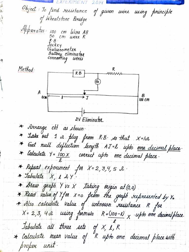 ISC Physics Practical, Wheatstone Bridge | PDF