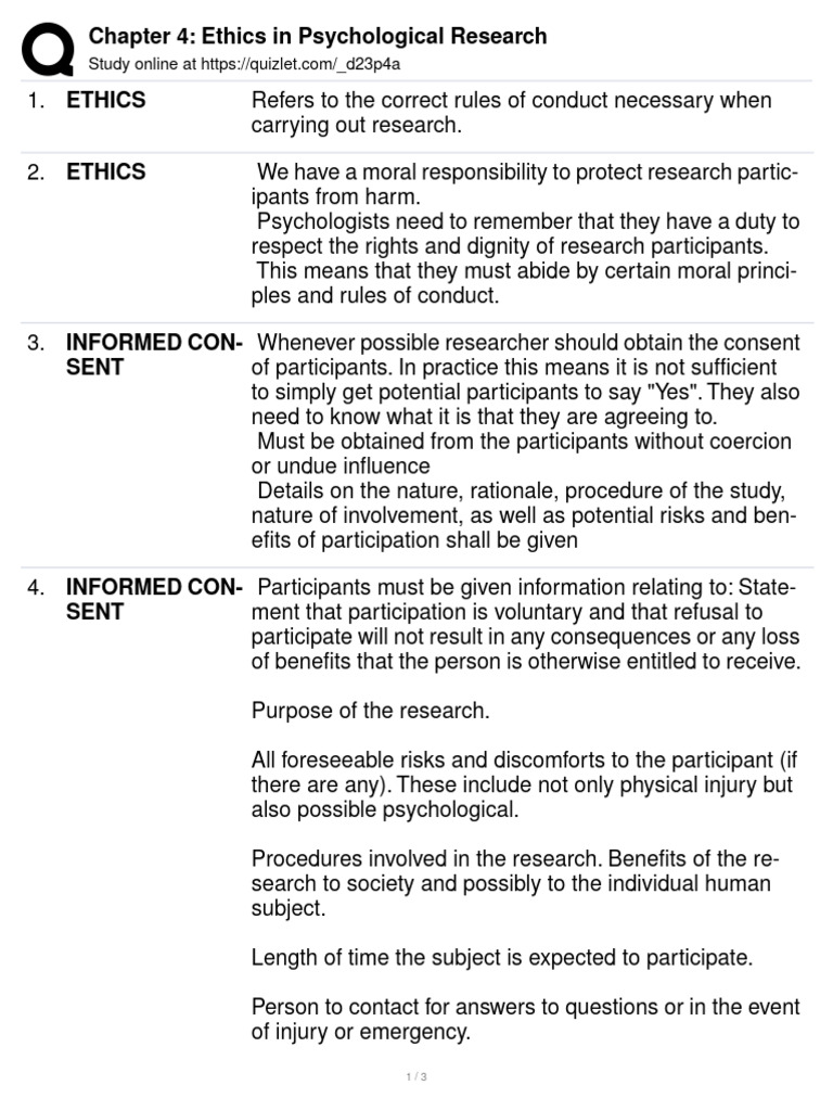 Chapter 4 Ethics in Psychological Research | PDF | Integrity | Privacy