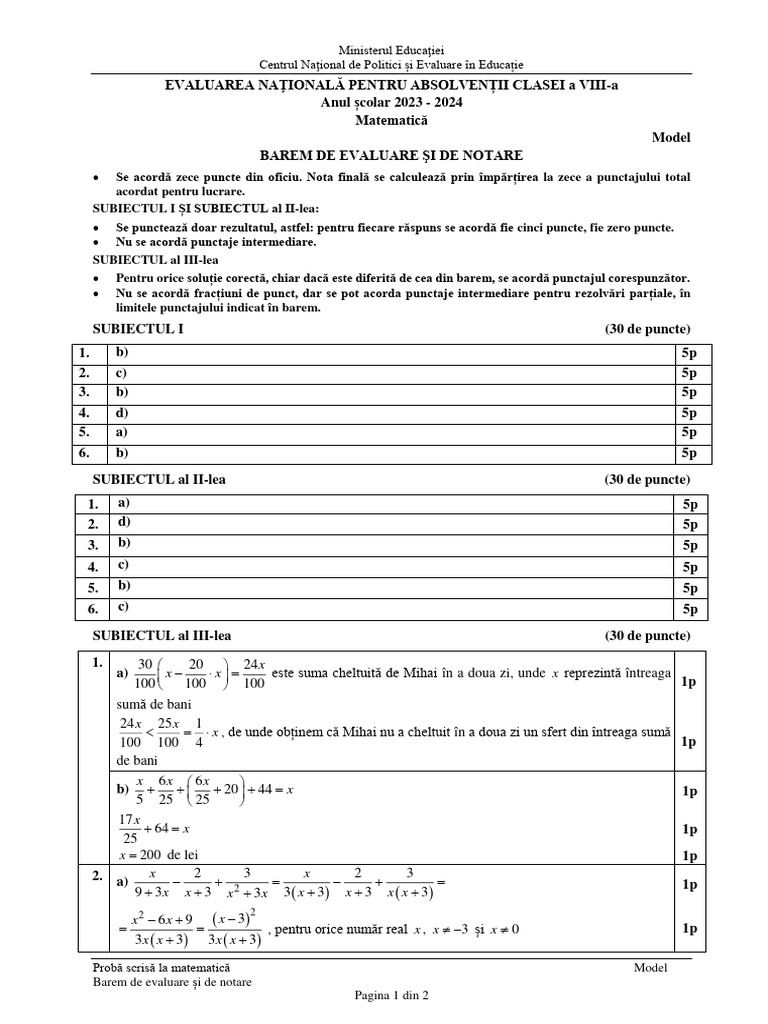 En VIII Matematica 2024 Bar Model | PDF