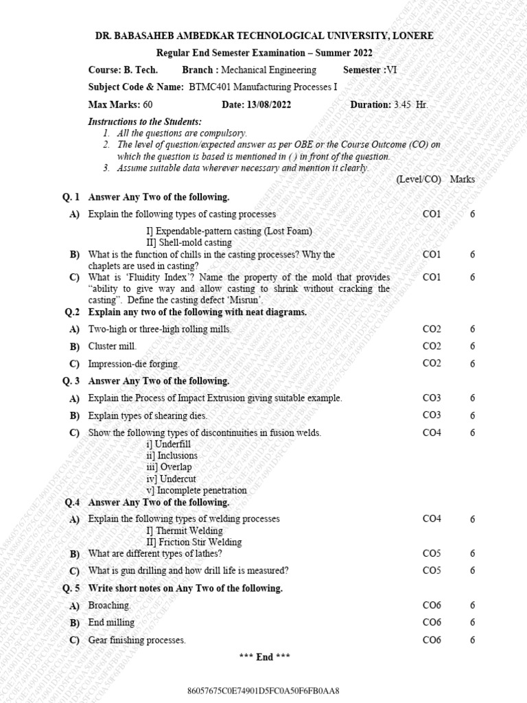 Manufacturing Processes-I | PDF