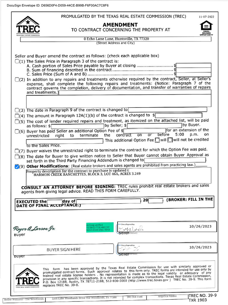Texas Real Estate Contract Amendment | PDF