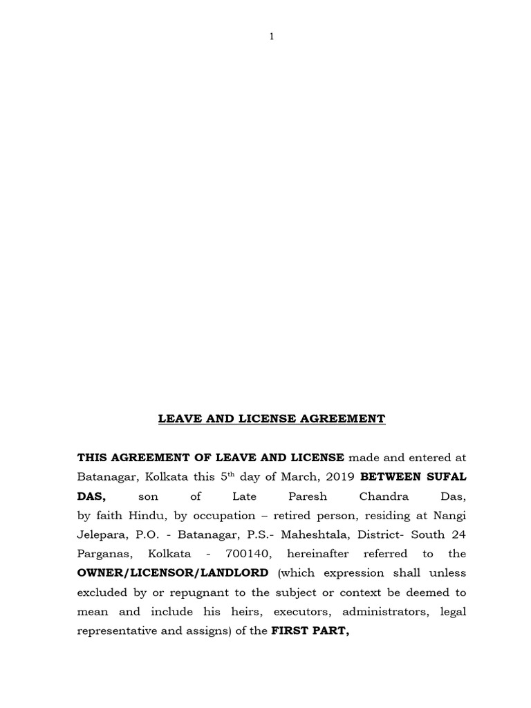 Leave and License Agreement 2 | PDF | License | Landlord