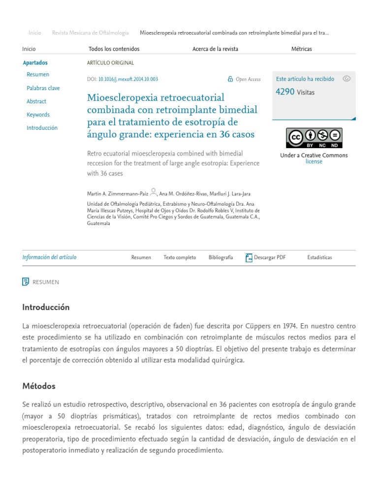 Mioescleropexia retroecuatorial combinada con retroimplante bimedial ...