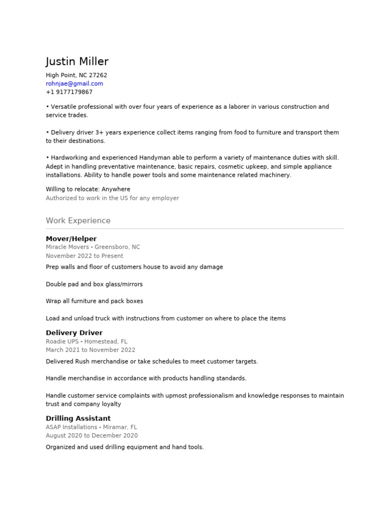 Justin-Miller New Resume | PDF | Plumbing