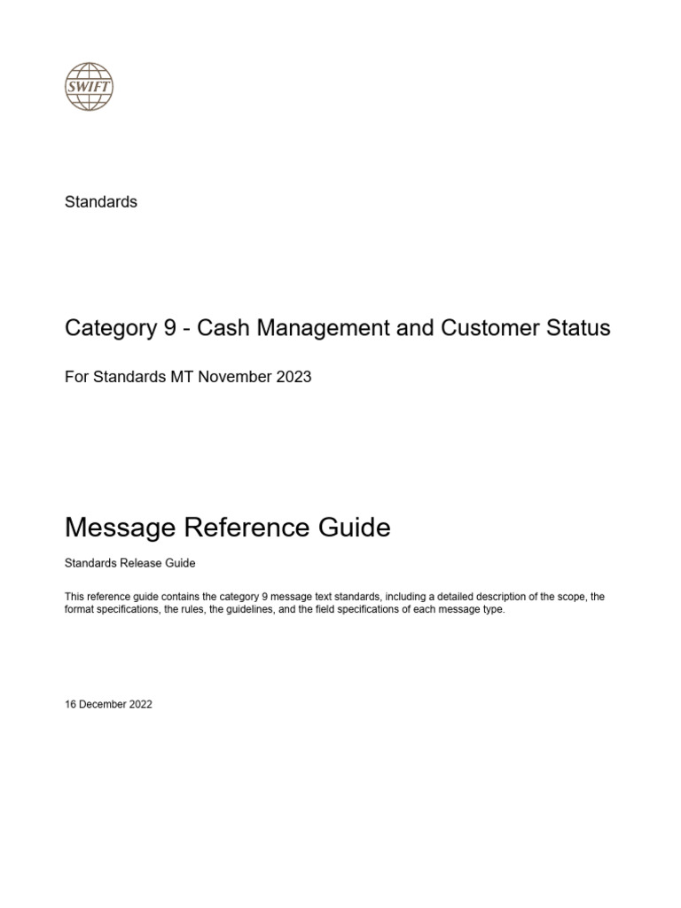 Message Reference Guide: Category 9 - Cash Management and Customer Status | PDF | Credit Card ...