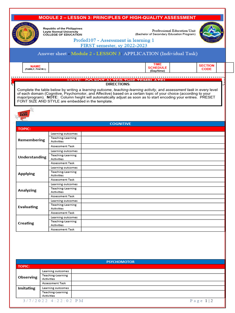 Answer Sheet - Module 2 - Lesson 3 - Application (Individual) | PDF ...