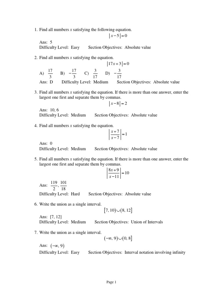 ch00 Section3 | PDF | Interval (Mathematics) | Equations