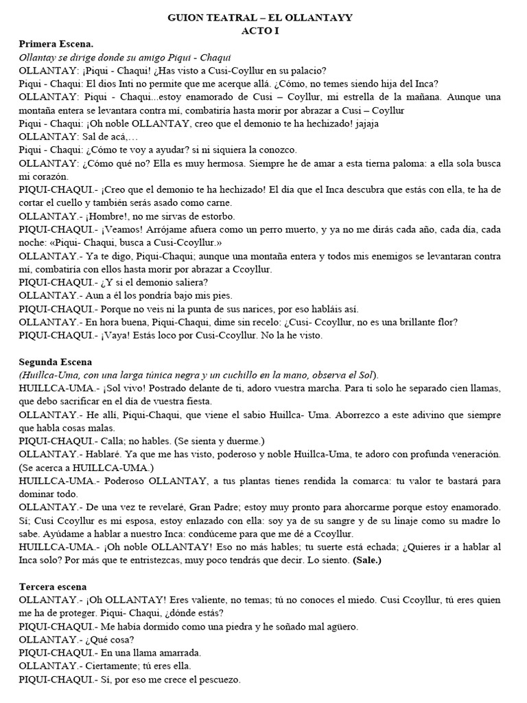 Guion Teatral: Ollantay y Piqui-Chaqui | PDF | Perú