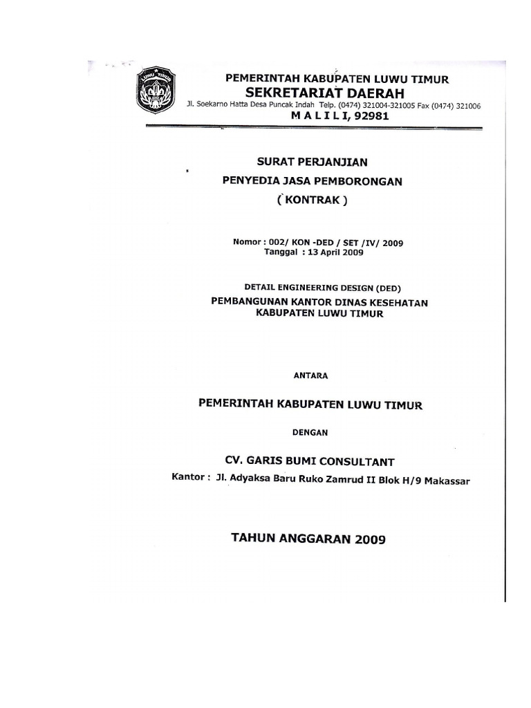 Ded Pembangunan Kantor Dinas Kesehatan Kab. Lutim | PDF