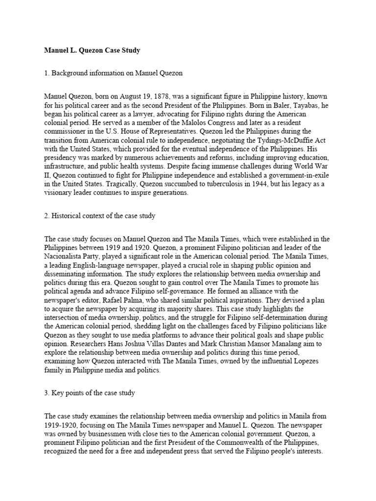 Manuel Quezon Case Study | PDF | Philippines