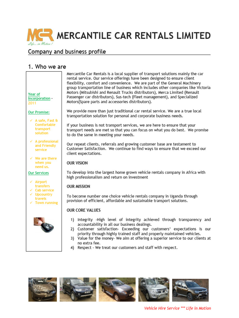 MCR Company Profile | PDF | Transport | Car Rental