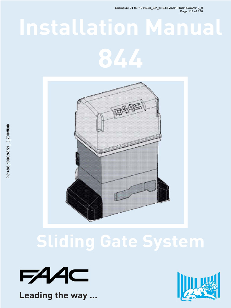 FAAC 844 Sliding Gate Installation Manual | PDF