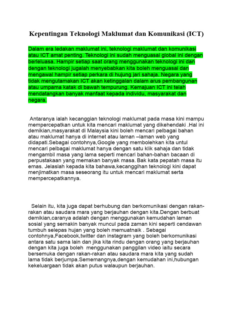 Kepentingan Teknologi Maklumat Dan Komunikasi BM | PDF