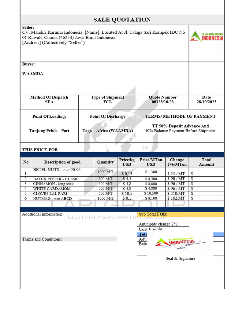 Export-Quotation - CV - MKI | PDF